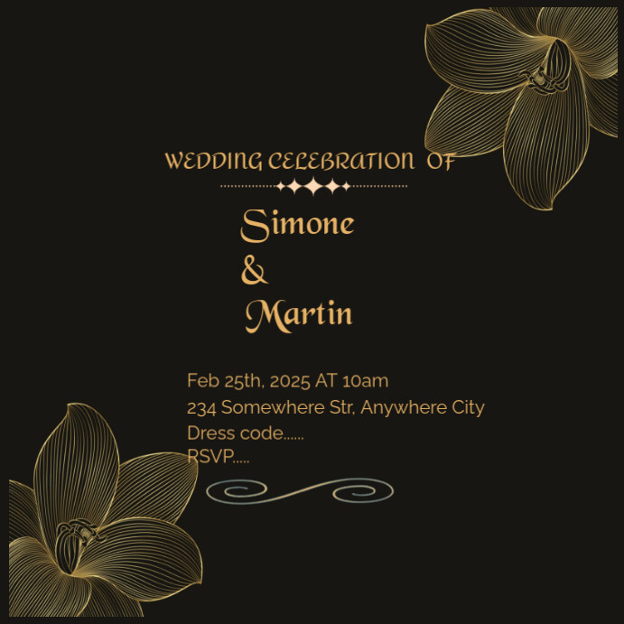 Copy of Black Modern & Minimal Social Media Invitation Post, Wedding ...