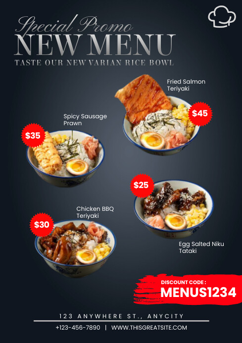 Black Modern & Minimal Special New Menu Food Template | PosterMyWall