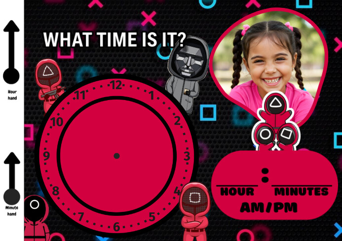 Black Modern & Minimal Squid Game Editable Time Chart For Kids A4 ...