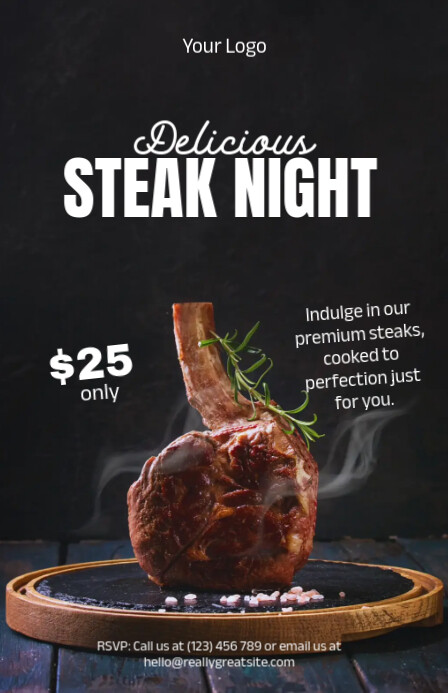 Black Modern & Minimal Steak Tabloid Template | PosterMyWall