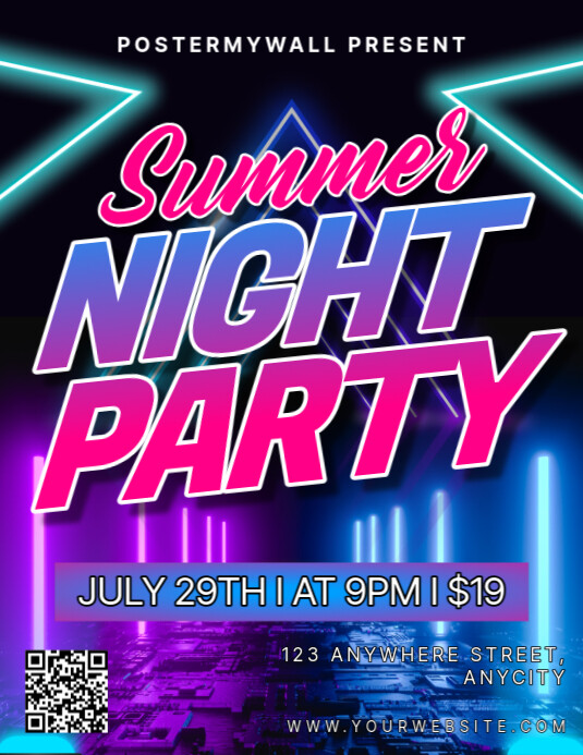 Black Modern & Minimal Summer Night Party Pamflet (letter As) Template ...