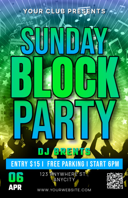 Black Modern & Minimal Sunday Block Party Tabloid Template | PosterMyWall