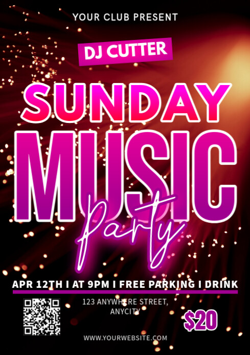 Copy of Black Modern & Minimal Sunday Music Party A2 | PosterMyWall
