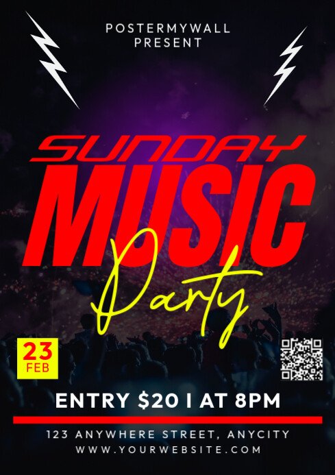 Black Modern & Minimal Sunday Music Party A4 Template | PosterMyWall