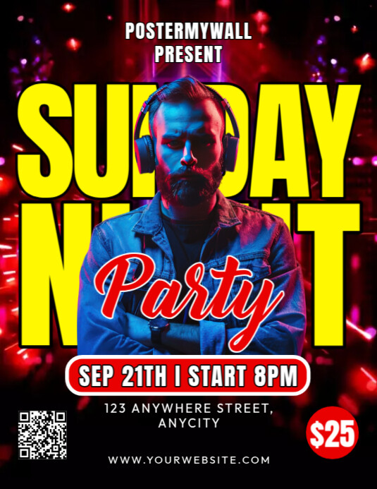 Black Modern & Minimal Sunday Night Party Pamflet (letter As) Template ...