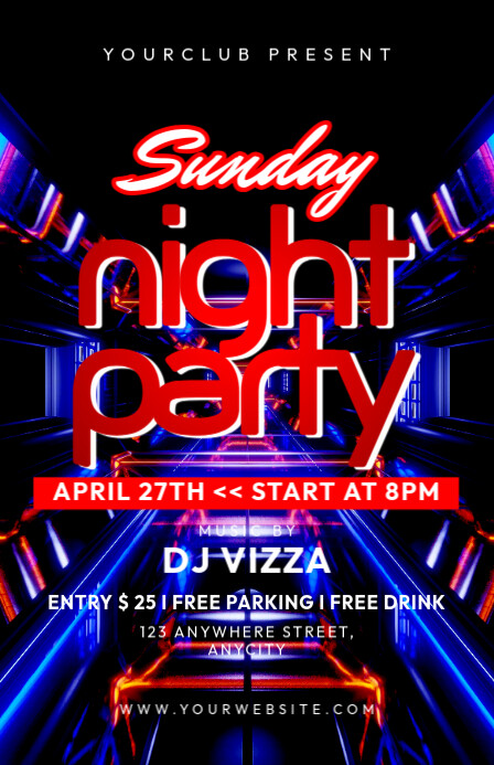 Black Modern & Minimal Sunday Night Party Tabloid Template | PosterMyWall