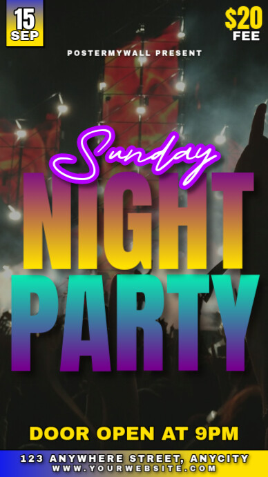 Black Modern & Minimal Sunday Night Party Tam Template | PosterMyWall