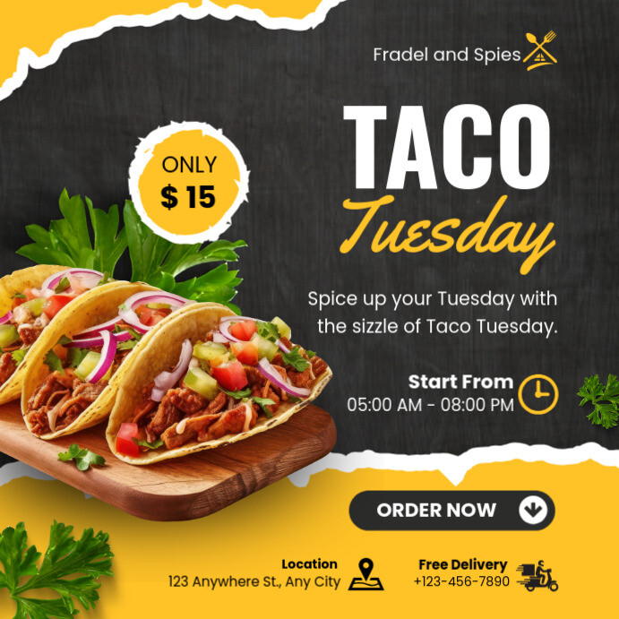 Black Modern & Minimal Taco Tuesday Pos Instagram Template | PosterMyWall