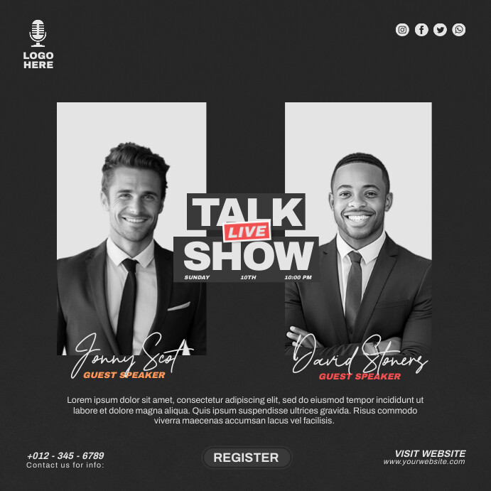 Copy of Black Modern & Minimal Talk Show Live Pos In | PosterMyWall