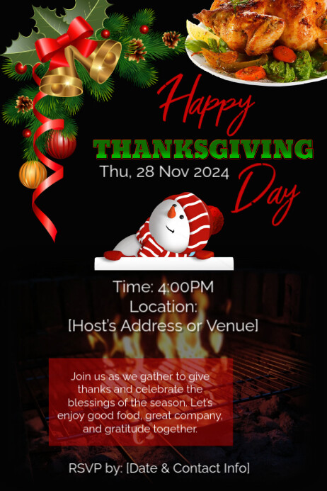Black Modern & Minimal Thanksgiving Day Ad Poster Template | PosterMyWall