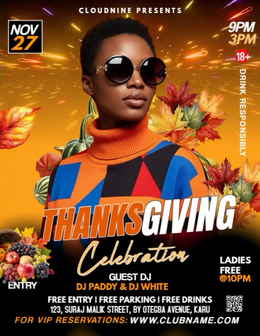 Plantilla de Black Modern & Minimal Thanksgiving Day Party Flyer (us ...