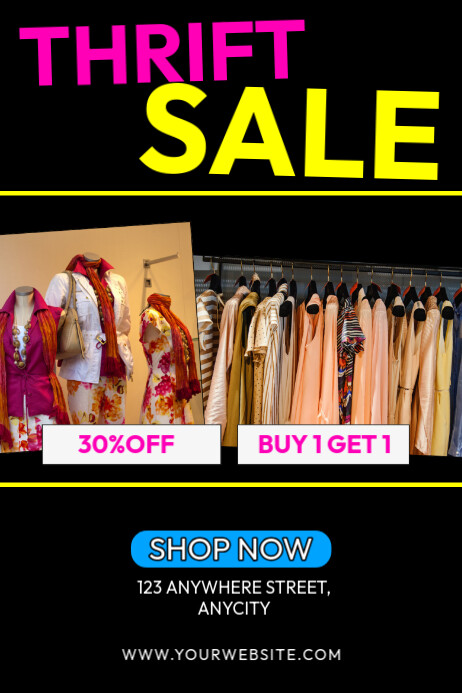 Black Modern & Minimal Thrift Sale Poster Template | PosterMyWall