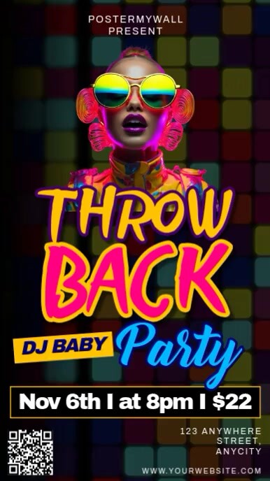 Black Modern & Minimal Throw Back Party Reel Instagram Template ...