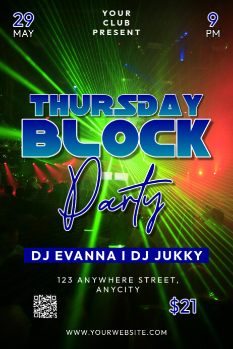 Black Modern & Minimal Thursday Block Party Poster Template | PosterMyWall