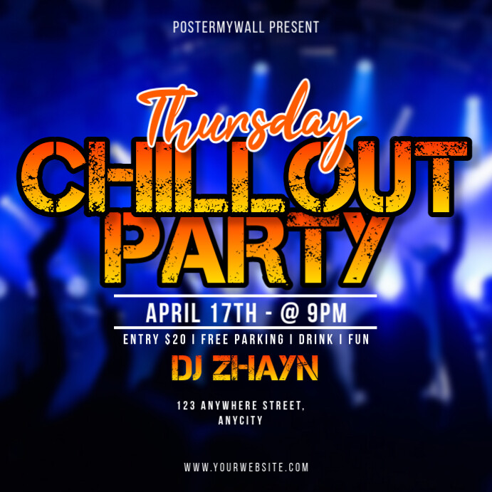 Black Modern & Minimal Thursday Chillout Party Persegi (1:1) Template ...