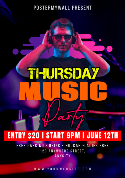 Black Modern & Minimal Thursday Music Party A4 Template | PosterMyWall