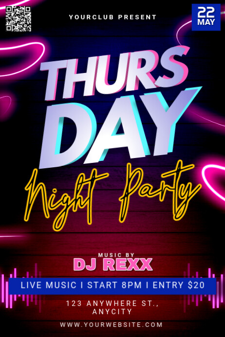 Black Modern & Minimal Thursday Night Party Poster Template | PosterMyWall