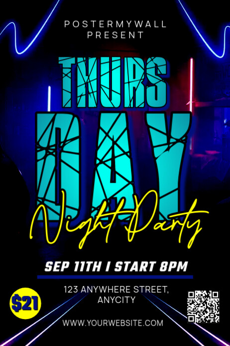 Black Modern & Minimal Thursday Night Party Poster Template | PosterMyWall