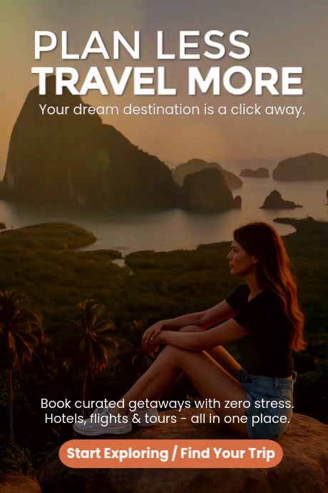Black Modern & Minimal Tropical Sunset Travel Poster With Modern ...