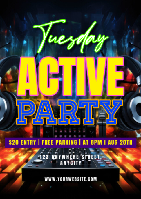 Black Modern & Minimal Tuesday Active Party A2 Template | PosterMyWall