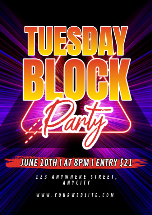 Copy of Black Modern & Minimal Tuesday Block Party A2 | PosterMyWall