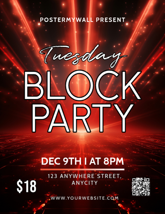 Black Modern & Minimal Tuesday Block Party Pamflet (letter As) Template ...