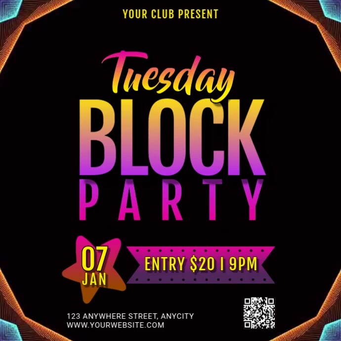 Plantilla de Black Modern & Minimal Tuesday Block Party Pos Instagram ...