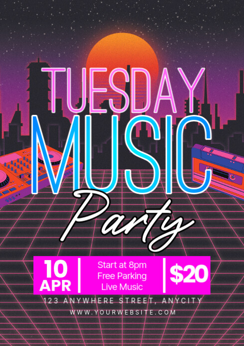 Black Modern & Minimal Tuesday Music Party A4 Template | PosterMyWall