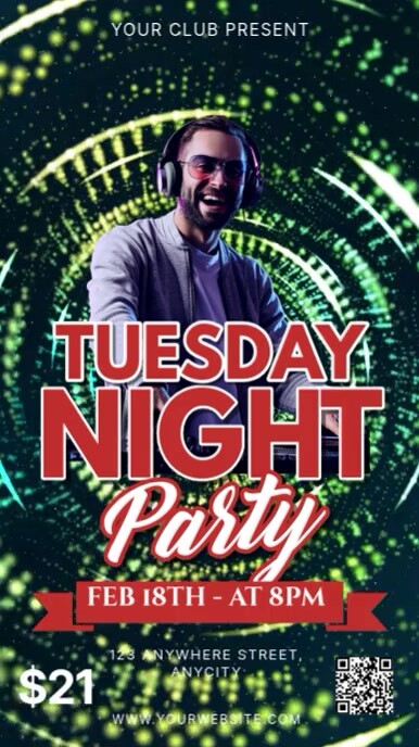 Black Modern & Minimal Tuesday Night Party Reel Instagram Template ...