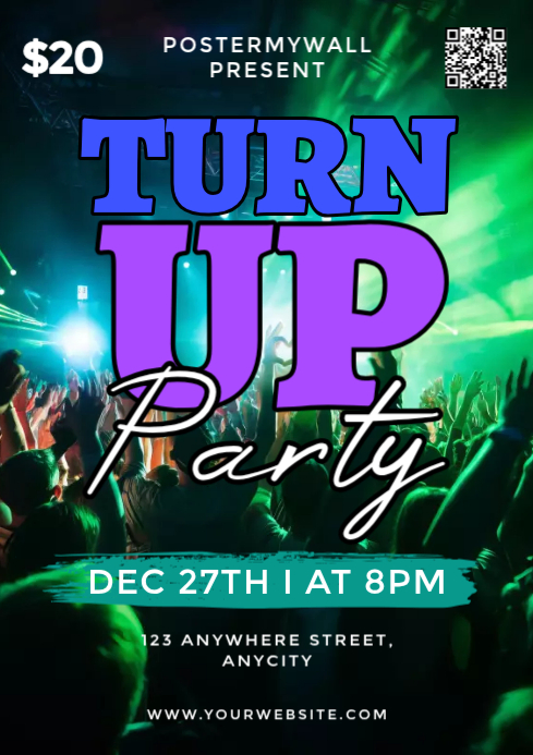 Plantilla de Black Modern & Minimal Turn Up Party A4 | PosterMyWall