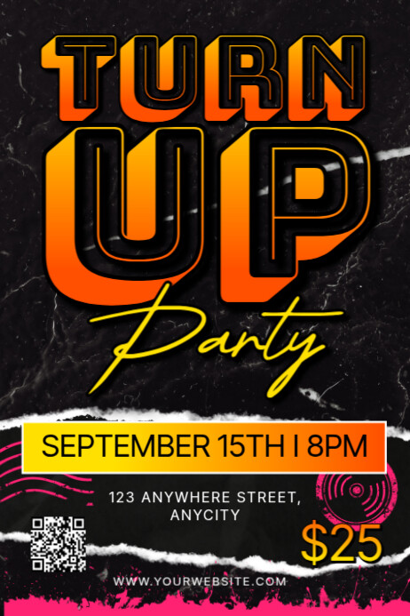 Black Modern & Minimal Turn Up Party Poster Template | PosterMyWall