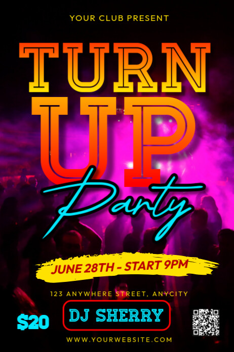 Black Modern & Minimal Turn Up Party Poster Template | PosterMyWall