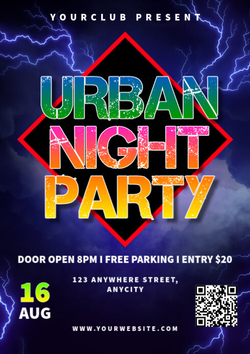 Black Modern & Minimal Urban Night Party A4 Template | PosterMyWall