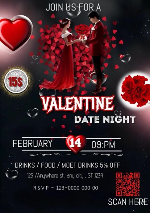 Black Modern & Minimal Valentine Date Night A4 Template | PosterMyWall