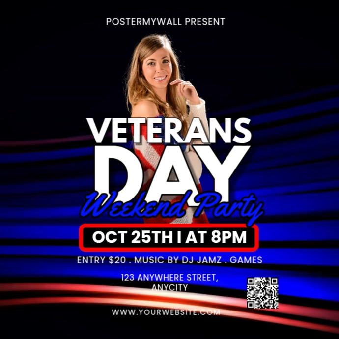 Plantilla de Black Modern & Minimal Veterans Day Weekend Party Persegi (1:1) | PosterMyWall