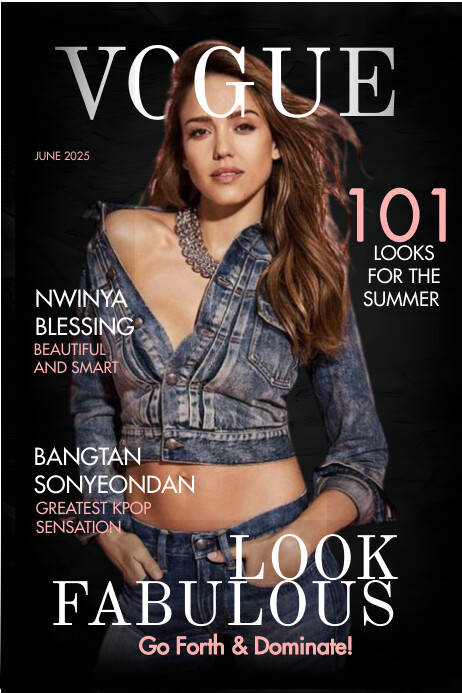 Black Modern & Minimal Vogue Magazine Cover Template | PosterMyWall