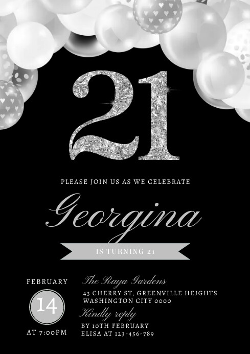 Black Modern & Minimal White And Silver Birth Template | PosterMyWall