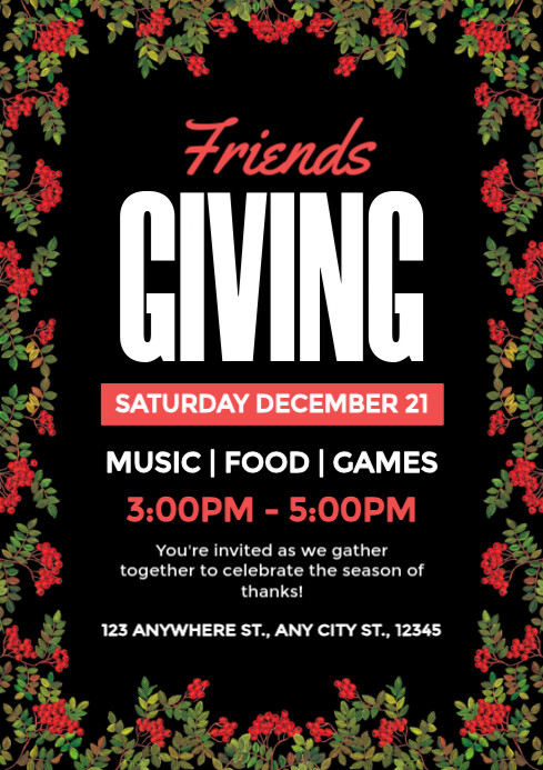 Black Modern & Minimal White Friendsgiving A4 Template | PosterMyWall