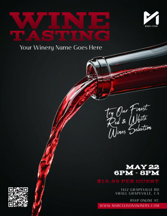 Black Modern & Minimal Wine Tasting Flyer Template | PosterMyWall