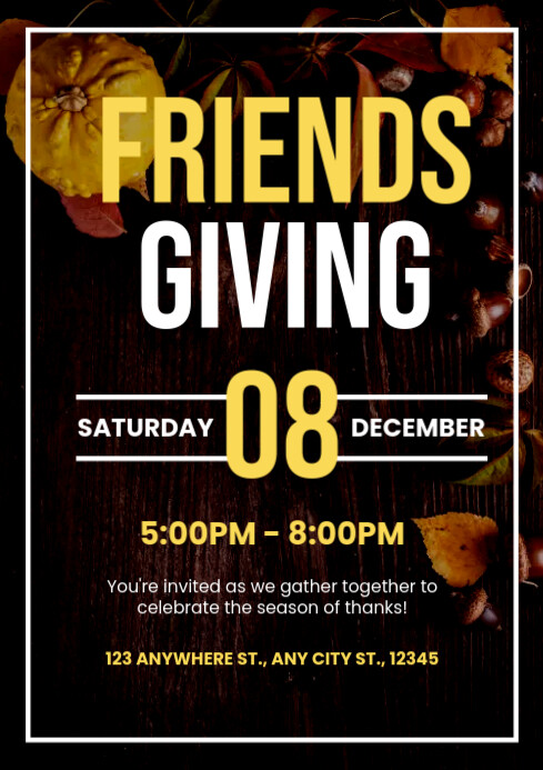 Copy of Black Modern & Minimal Yelllow Friendsgiving A4 | PosterMyWall