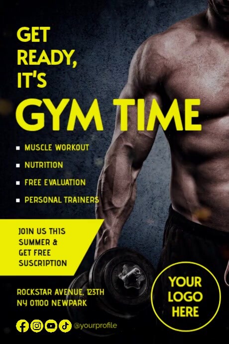 Copy of Black Modern & Minimal Yellow And Black Modern Gym Poster ...