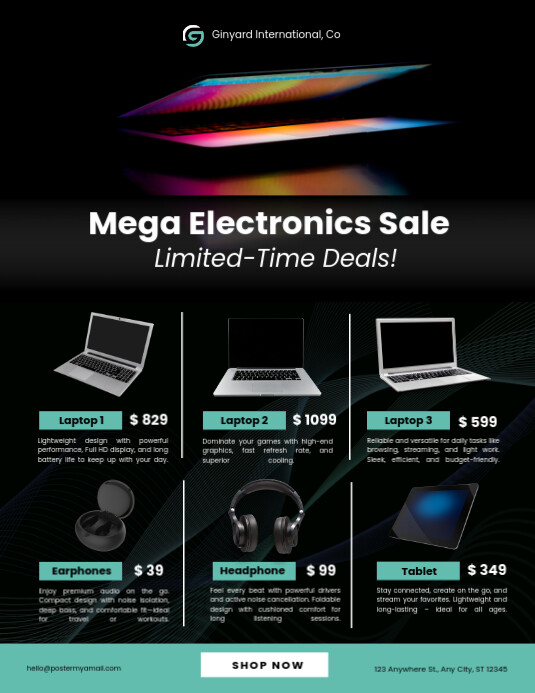 Copy of Black Modern & Minimal Electronic Sale Pamflet (letter As ...