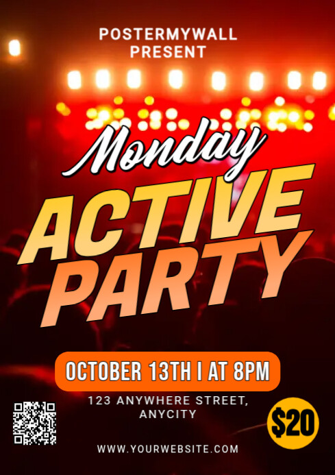 Black Modern & Minimal Monday Active Party A4 Template | PosterMyWall