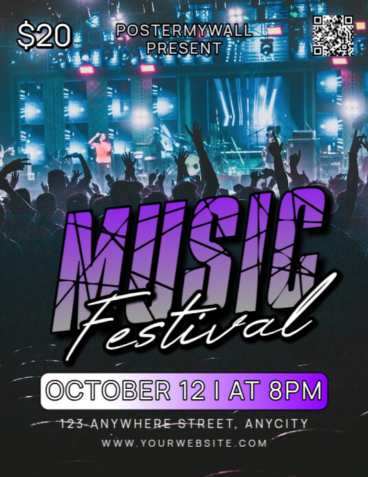 Plantilla de Black Modern & Minimal Music Festival Pamflet (letter As ...