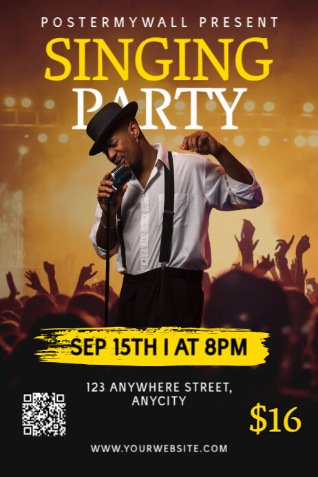 Black Modern & Minimal Singing Party Poster Template | PosterMyWall