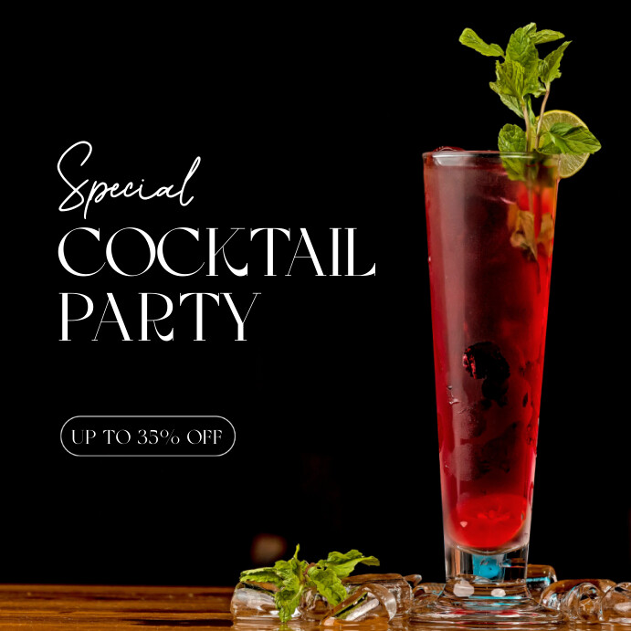 Black Modern Cocktail Party Instagram Post Template | PosterMyWall
