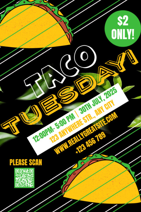 Plantilla de Black Modern Taco Tuesday Poster Template | PosterMyWall