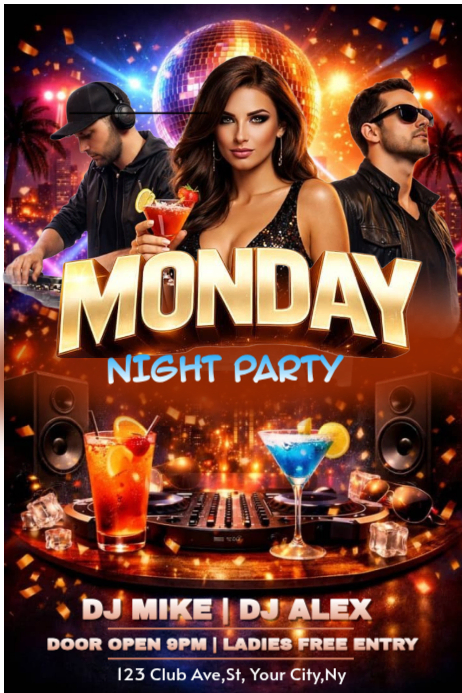 Black Monday Night Party Flyer | Dj Night & Club Event Design Poster ...