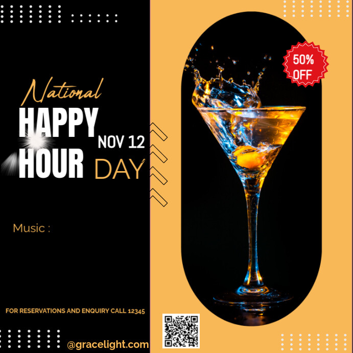 Black National Happy Hour Instagram Post Template | PosterMyWall