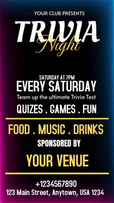 Black National Trivia Day Digital Display (9:16) Template | PosterMyWall